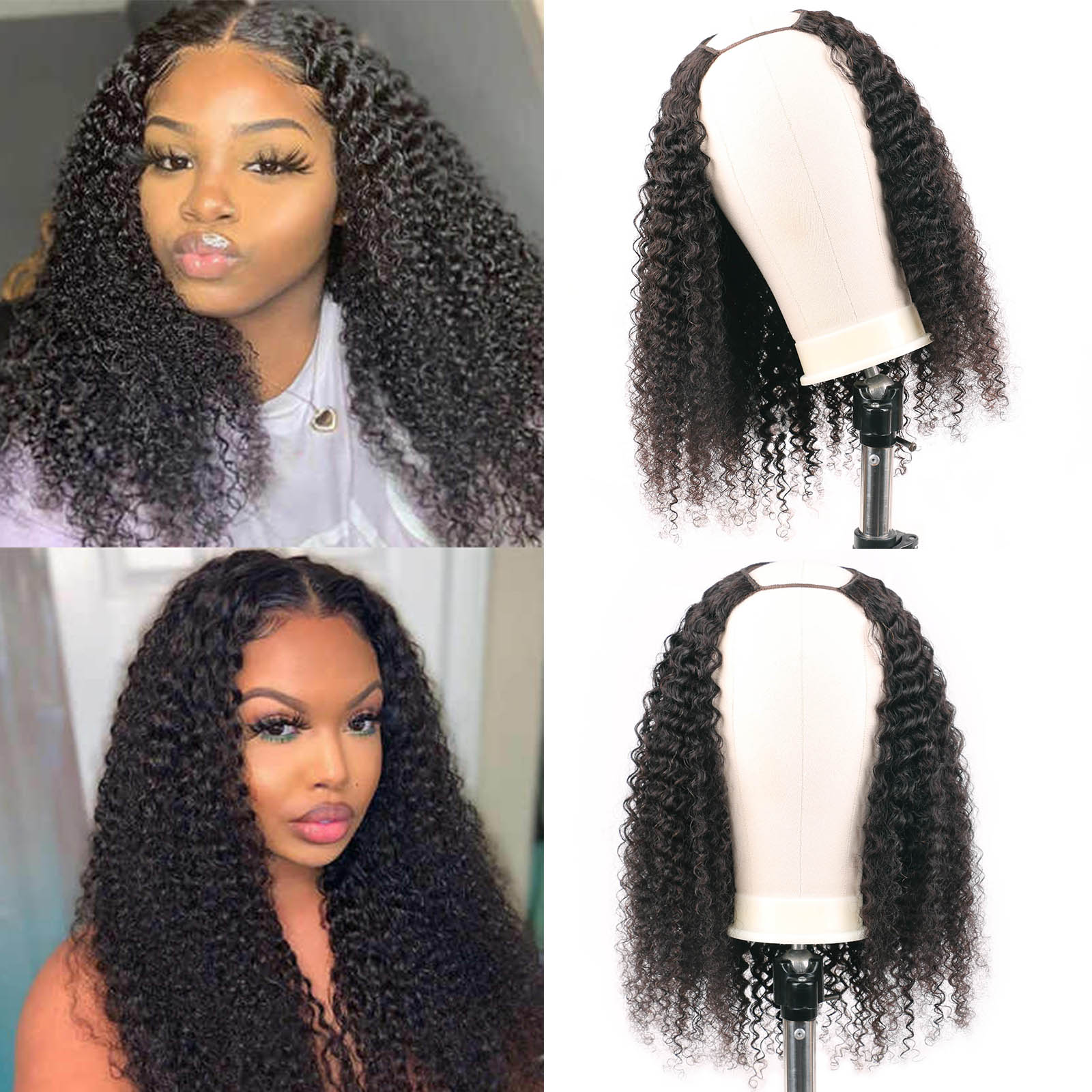 U Part Human Hair Wigs Afro Kinky Curly Half Wig For Women U Shape Glu ...